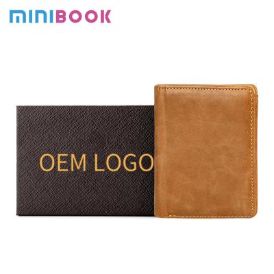 Cina Portafoglio bifold in pelle originale per uomo minimalista con blocco RFID del logo personalizzato in vendita