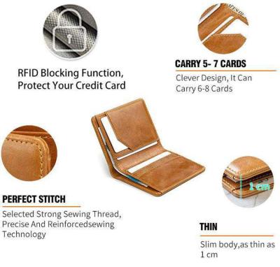 Cina Portafoglio bifold in pelle originale per uomo minimalista con blocco RFID del logo personalizzato in vendita