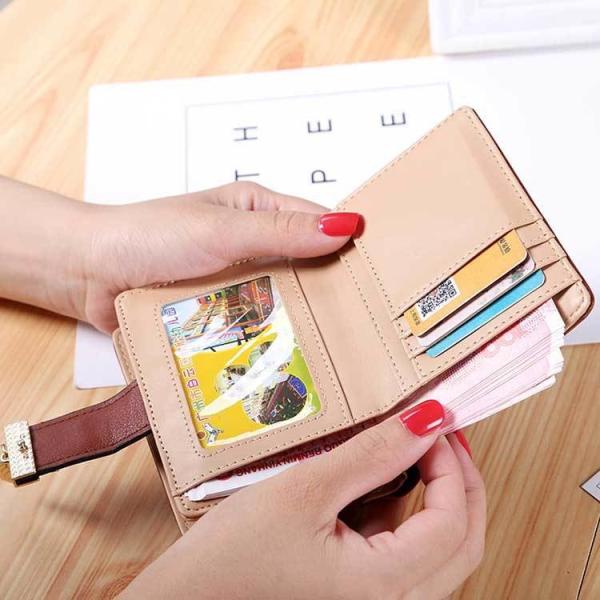 Quality Custom Decoration PU Leather Women Short Wallet with Zipper Closure and Card for sale