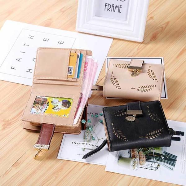 Quality Custom Decoration PU Leather Women Short Wallet with Zipper Closure and Card for sale