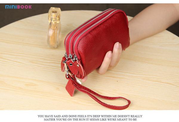 Quality Long Wallet Minibook Ladies Three-Layer Leather Mobile Phone Bag with Zipper for sale