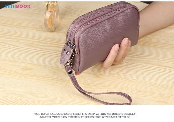 Quality Long Wallet Minibook Ladies Three-Layer Leather Mobile Phone Bag with Zipper for sale