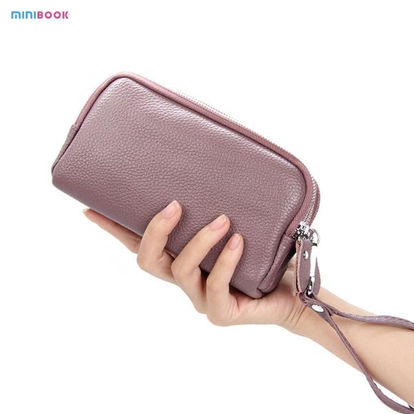 Quality Long Wallet Minibook Ladies Three-Layer Leather Mobile Phone Bag with Zipper for sale