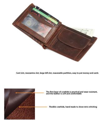 Cina Top Grain Real Leather Vintage Designer Slim Laser Engraving RFID Portafoglio in pelle maschile in vendita