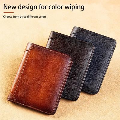 China Anti-theft Short Wallets for Men Animal Prints Genuine Leather Multiple Card Slots for sale