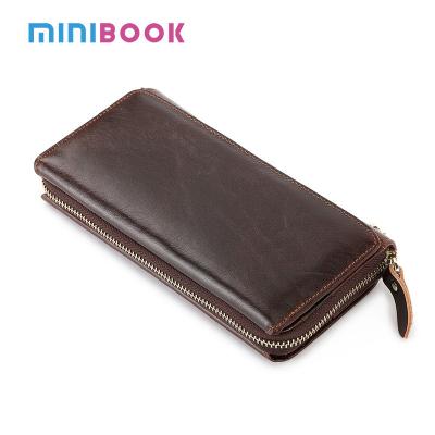 中国 レトロ オイルワックス オリジナル レザー 男性財布 マルチカード位置とジッパーデザイン 販売のため