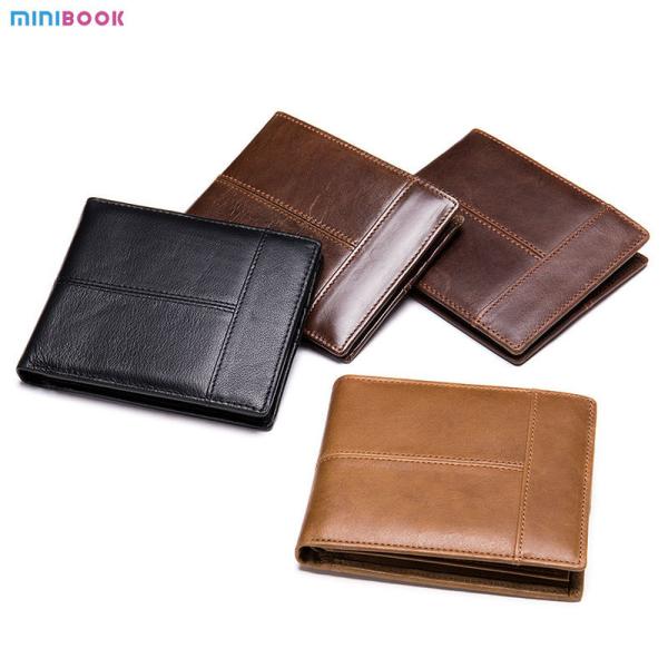 Men's Genuine Leather RFID Blocking Wallet Minimalist Crazy Horse Slim Credit Card Holder