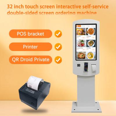 China 32 inch Indoor Double Sided PCAP Self Order Kiosk Built-in NFC QR Scanner Printer POS holder for sale