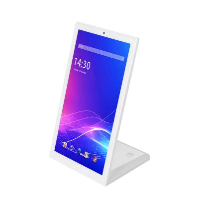 China 15.6 inch White Desktop Vertical L Stand Touch Screen Android All In One Kiosk for sale