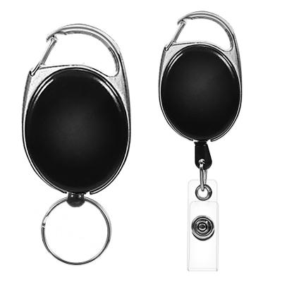 China Deyi Badge Reel For Office Carabiner Reel Clip Key Ring for ID Card Key Keychain Holders Black for sale