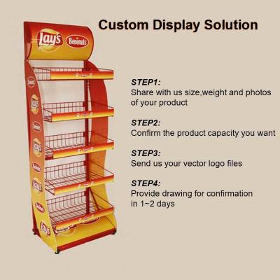 中国 Metal wire potato chips candy snack display racks detachable mobile  display stand with wheels 販売のため