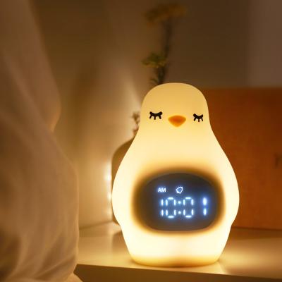 Quality Small Size LED Desk Lamp Cute Silicone Alarm Clock Night Light with in Penguin for sale