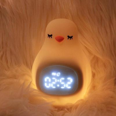 Quality Electric Outlet LED Baby Custom Logo Penguin Silicone Alarm Clock Night Light for sale