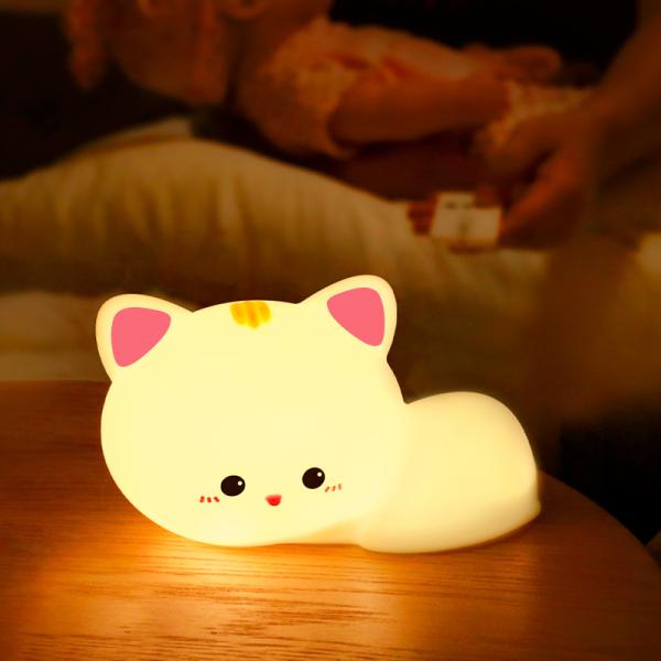 Quality Creative Silicone Night Light USB Rechargeable Cute Animal Cat Design Baby Night Lamp for sale