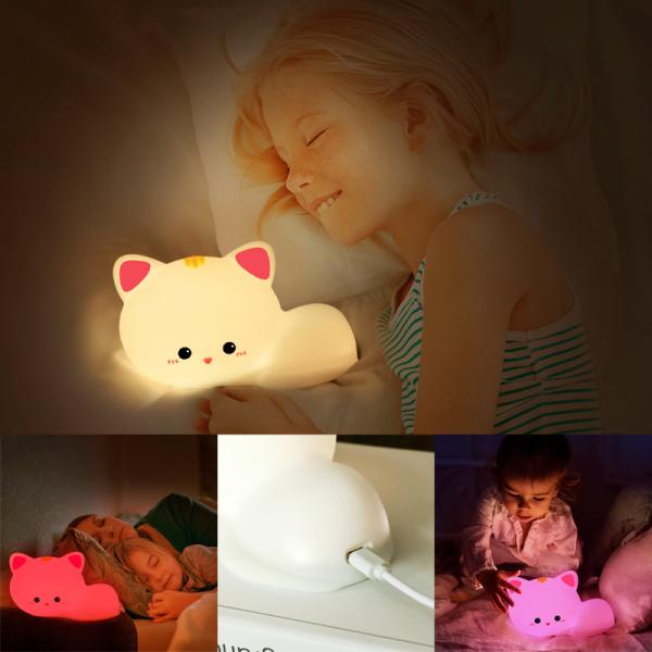Quality Creative Silicone Night Light USB Rechargeable Cute Animal Cat Design Baby Night for sale