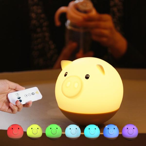 Quality Silicone Animal Night Light Cartoon Pig Led Bed Colorful Light Lamp Taping for sale