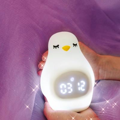 Cina Pinguino Alarme da tavolo elettronico orologio bambini camera da letto Silicone luce notturna bambini sleep trainer in vendita