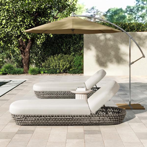 Quality Leisure Style Outdoor Furniture PE Rattan Woven Sun Lounger with Umbrella. Gorden SN-26125 for sale