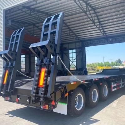 China 120 T Payload 3 Axle 4 Axle Low Bed Trailer for Truck Heavy Duty Mechanical Equipment for sale