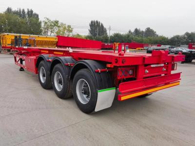 Κίνα 50T 3 Άξονα Συσκευαστή Σκελετό Semi Trailer με 9.0-20 * 12pcs 90 Rim σε κόκκινο και κίτρινο προς πώληση