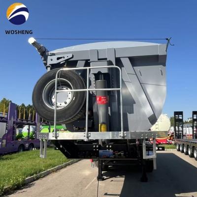 China 60 ton 3 assen 35 kubieke meter U-vorm Hydraulisch achterladen Semi-trailer dumptruck Te koop