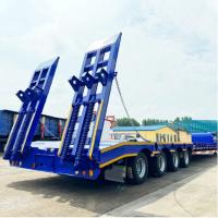 China Leaf Spring 3 Axle Hydraulic Extendable Lowboy Loader Lowbed Semi Trailer for Heavy Loads for sale
