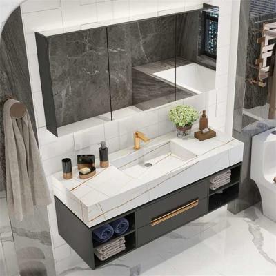 Cina Sottoscopio in pietra sinterizzata Bagno specchiato Vanità Armadio in legno SGS in vendita