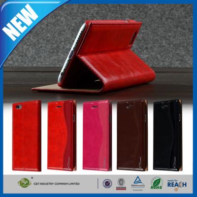 China Red iPhone 6 Plus Protective Case Leather Wallet Classical Folio Flip Book for sale