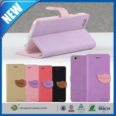 China Stand Unique iPhone 6 Protective Cases Flip Pouch Wallet Card Holder Leaf Style for sale