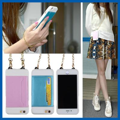 China Magnetic Leather Credit Card Holder Stand Iphone 6 Protective Cases With Gold Chain for sale