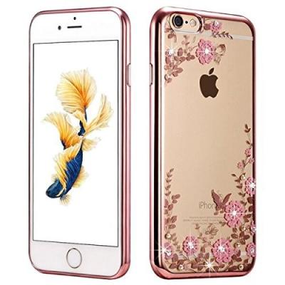 中国 ローズの金TPU Appleの携帯電話はIPhone 7のための明確な光沢があるラインストーンのめっきを包装します 販売のため