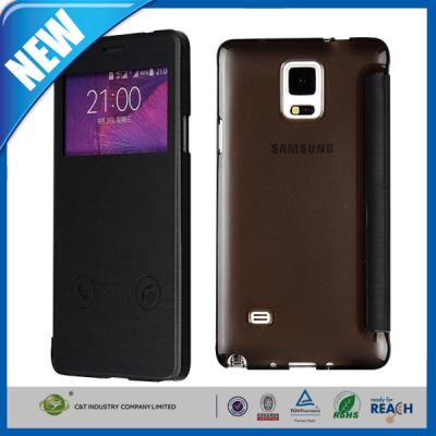 Китай Случаи сотового телефона PU Samsung, крышка сальто S-Взгляда примечания 4 галактики умная кожаная продается