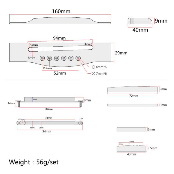 Quality 6 Strings Acoustic Guitar Bridge Saddle Shims 72MMM Cradle Insert With Wrench for sale