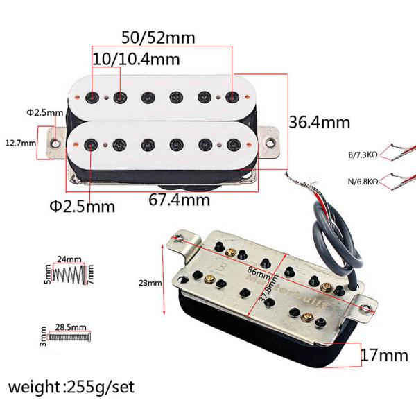 Quality Powerful Alnico Magnet Pickup Set Dual Coil 6~7KΩ/Neck 7~8KΩ/Bridge DC for sale