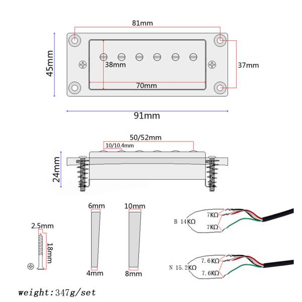 Quality Mini Humbucker Pickup Double Coil Chrome Gold N14k/B15.2k For Lp Electric for sale