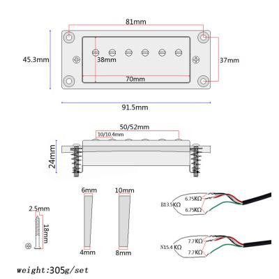 Cina Alnico 5 Humbucker Pickup Double Coil Guitar Pickup Neck 13,5 kΩ / Bridge 15,4 kΩ in vendita