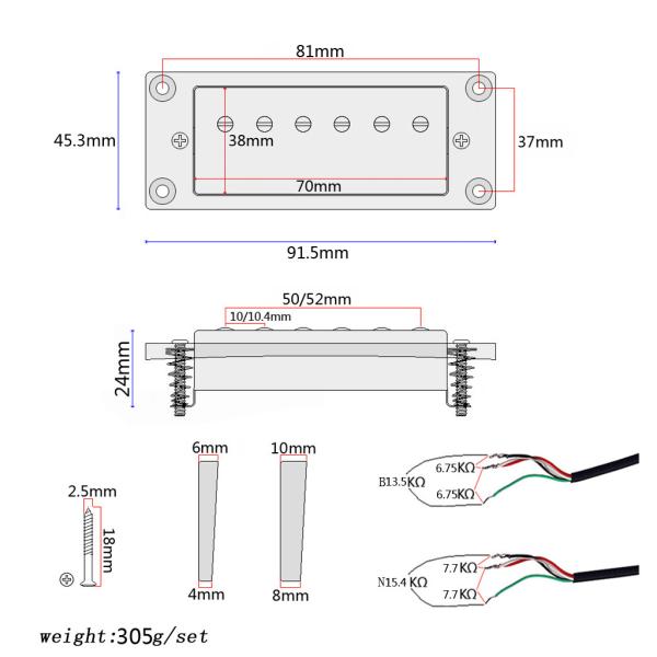 Quality Alnico 5 Humbucker Pickup Double Coil Guitar Pickup Neck 13.5 kΩ / Bridge 15.4 k for sale