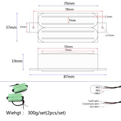 China Keramische magneet Dual Rail Humbucker Pickup 9KΩ N/M 18 KΩ/B ABS Groene hoes Te koop