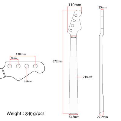 中国 Bass Guitar Neck Maple 21 Frets With White Dot Inlay 34.33 Inch Replacement Guitar Neck 販売のため