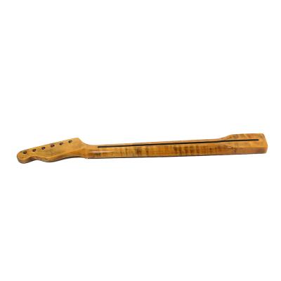 中国 Fender Telecaster Maple Neck Replacement High Gloss Yellow Tiger Flame Maple C Shape Guitar Neck Abalone Dot Markers 販売のため