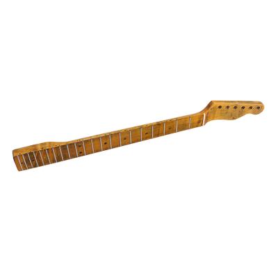 中国 Fender Telecaster Maple Neck Replacement High Gloss Yellow Tiger Flame Maple C Shape Guitar Neck Abalone Dot Markers 販売のため