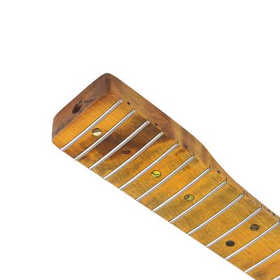 中国 Fender Telecaster Maple Neck Replacement High Gloss Yellow Tiger Flame Maple C Shape Guitar Neck Abalone Dot Markers 販売のため
