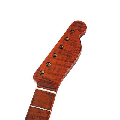 中国 Tiger Flame Maple Guitar Neck Replacement Fender Stratocaster Maple Neck Abalone Dots Adjustable Truss Rod 販売のため