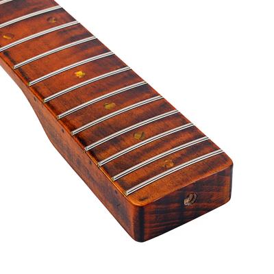 中国 Tiger Flame Maple Guitar Neck Replacement Fender Stratocaster Maple Neck Abalone Dots Adjustable Truss Rod 販売のため