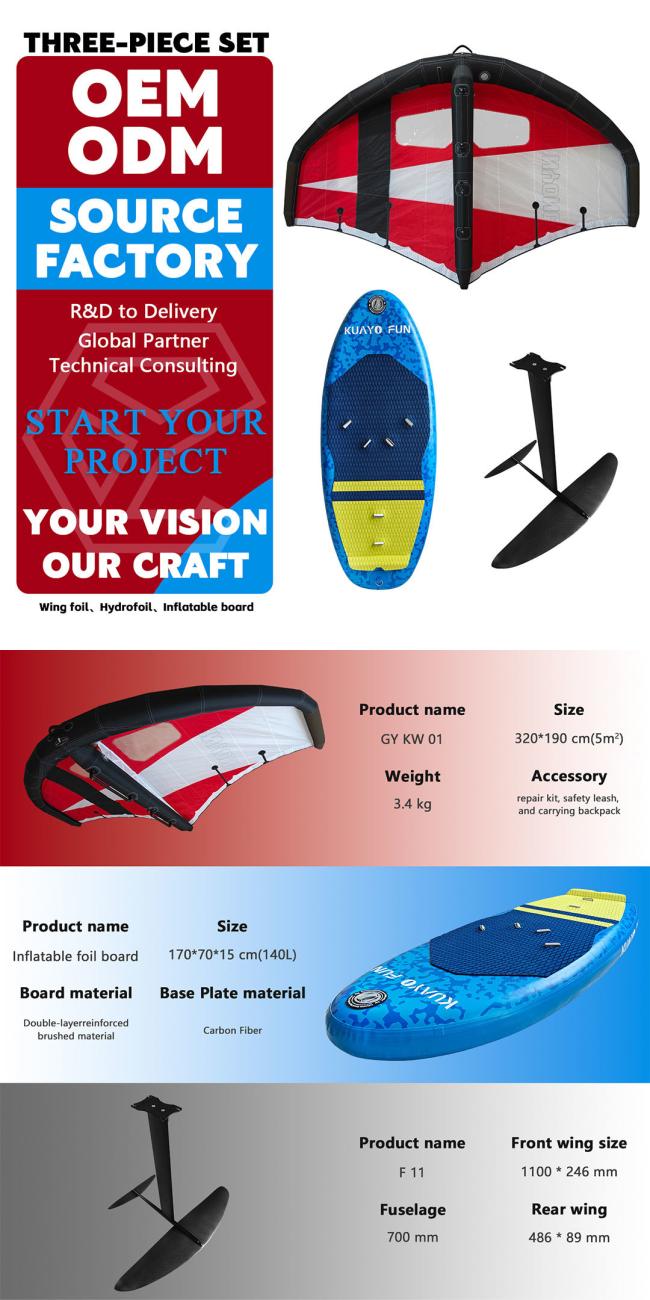 2026 Wingfoil Set 3 in 1 Pieces showing complete inflatable board, hydrofoil and wing components