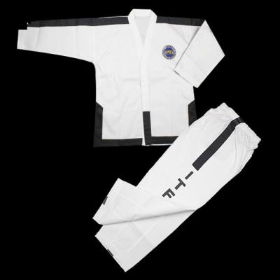 China Hot sale Custom white ITF master Taekwondo uniform striped ITF TKD uniform Taekwondo Gi for master 4-6 dan for sale