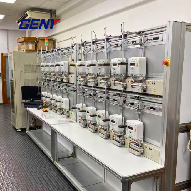 Close-up view of meter test bench components