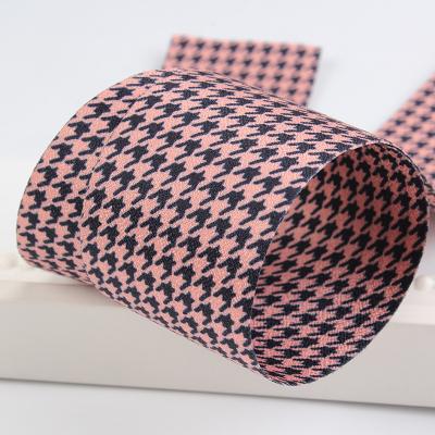 China 40mm Double Face Polyester Hound Stooth Ribbon for Ribbon Bow Making and Garment Decoration for sale
