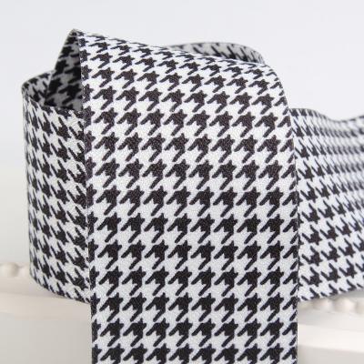 China 40mm Double Face Polyester Hound Stooth Ribbon for Ribbon Bow Making and Garment Decoration for sale
