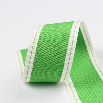 China Cinturón de poliéster de borde cosido de 6 mm a 40 mm, rodillos de cinta de poliéster verde rojo en venta